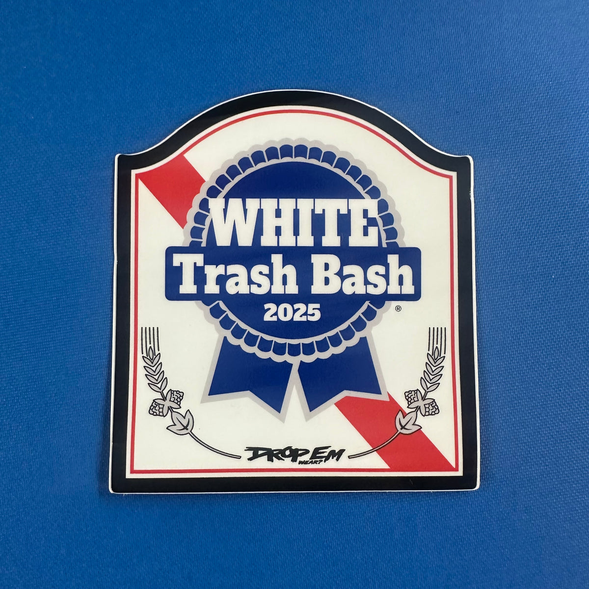 PBR WHTE TRASH BASH STICKER 3X4 – Drop Em wear clothing