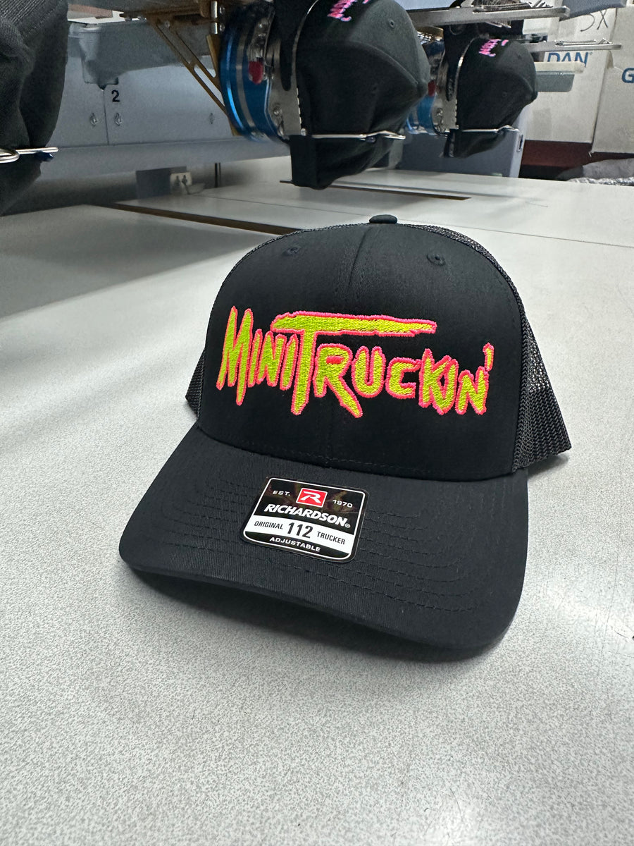 2-TONE OG MINITRUCKIN LOGO BLACK WITH YELLOW AND PINK STITCH ON SNAP B ...