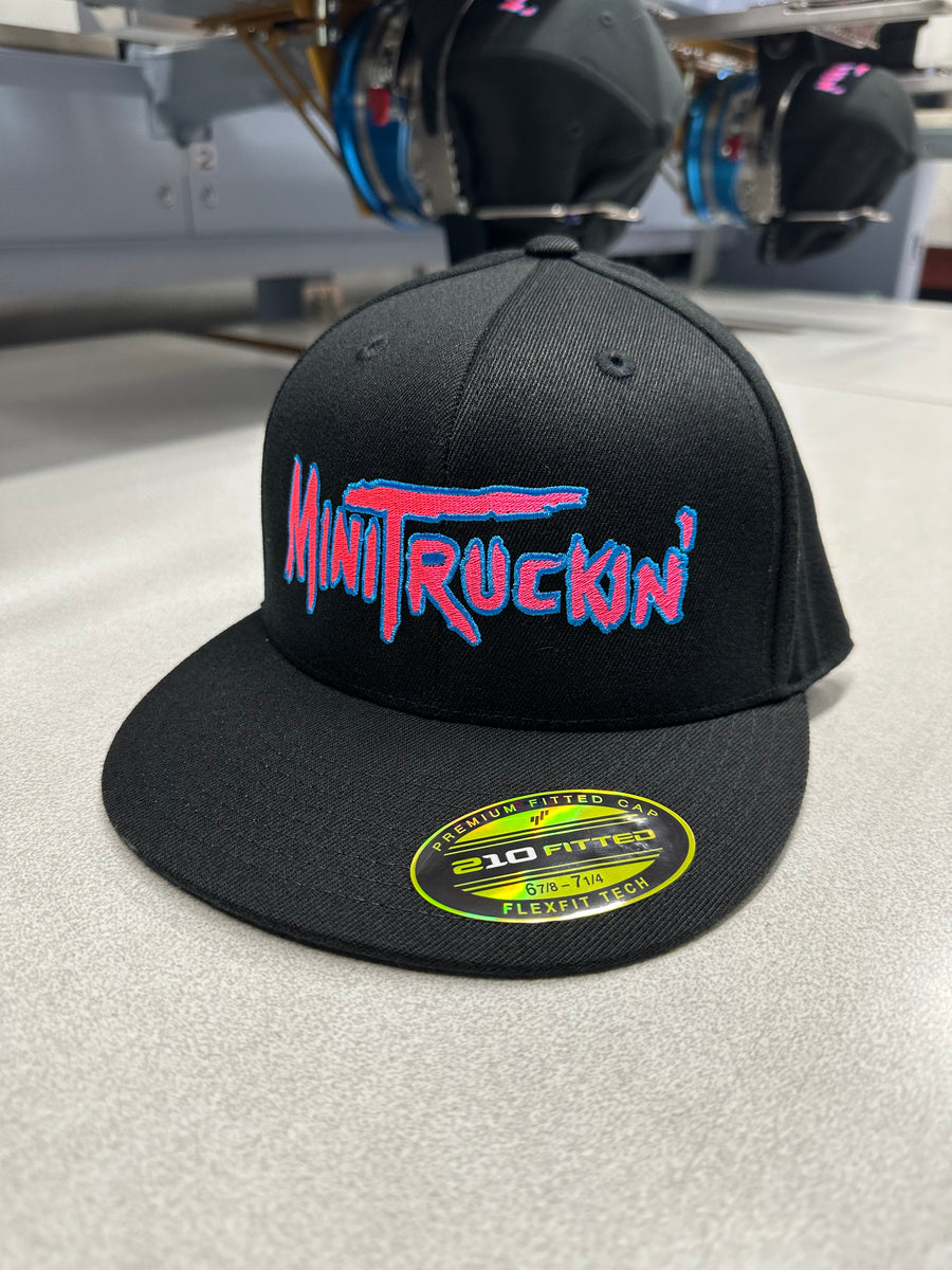 2-TONE OG MINITRUCKIN LOGO BLACK WITH PINK AND BLUE STITCH ON FLAT BIL ...