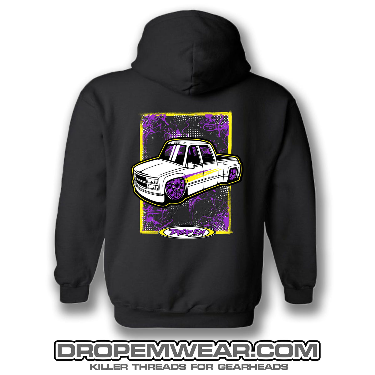 SCREEN PIRNTED WHITE OBS CHEVY DUALY WITH YELLOW/PURPLE GRAPHICS HOODI ...