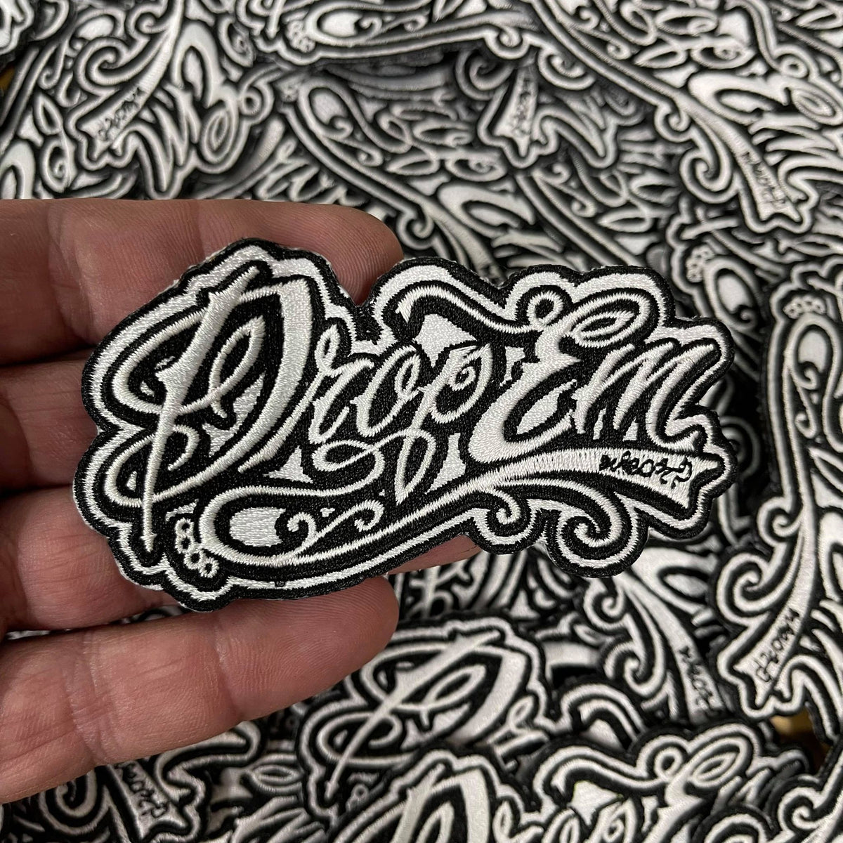 DROP EM WEAR LOGO PATCH 2X4 WHITE – Drop Em wear clothing
