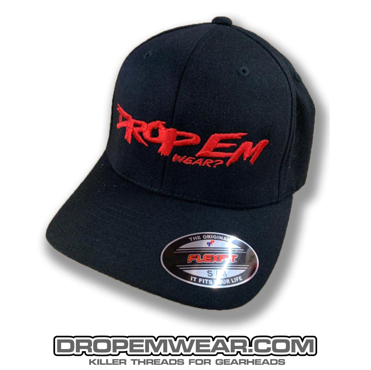 BLACK CURVED BILL FLEX FIT HAT WITH RED OG LOGO – Drop Em wear clothing