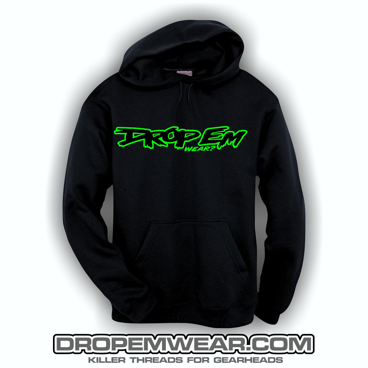 BLACK EMBROIDERED HOODIE WITH BLACK AND LIME OG LOGO – Drop Em wear ...